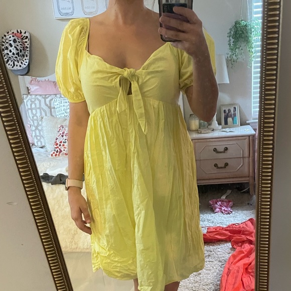 wild fable | Dresses | Target Pale Yellow Puff Sleeve Tie Front Cotton ...